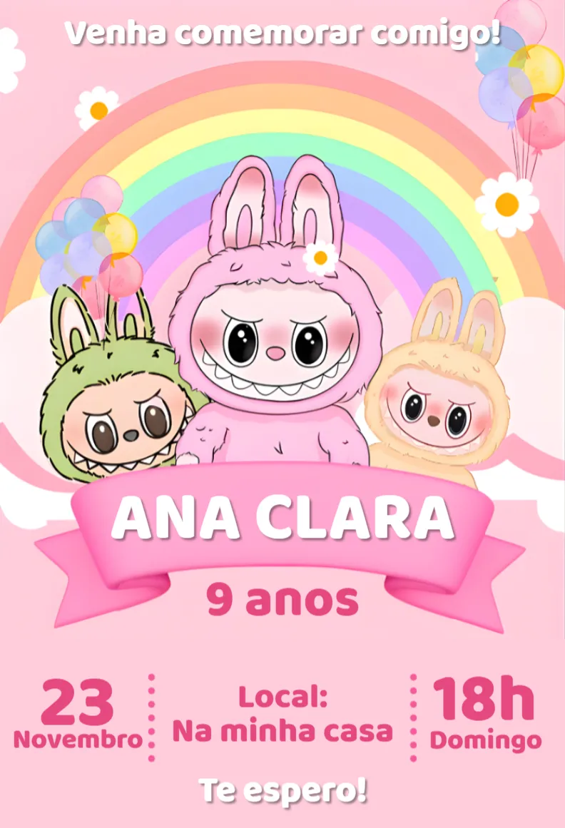 Convites de Convite Digital Labubu Editavel Editáveis Grátis | Baixar e ...