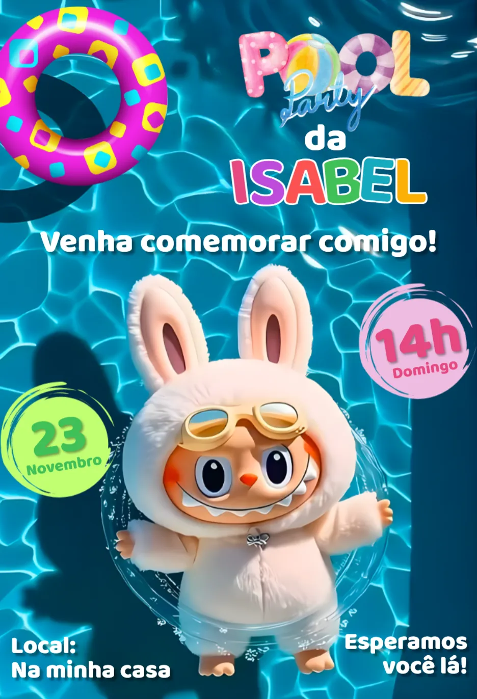 Labubu Pool Party Digital Invite - Fun Birthday Party | Convitede