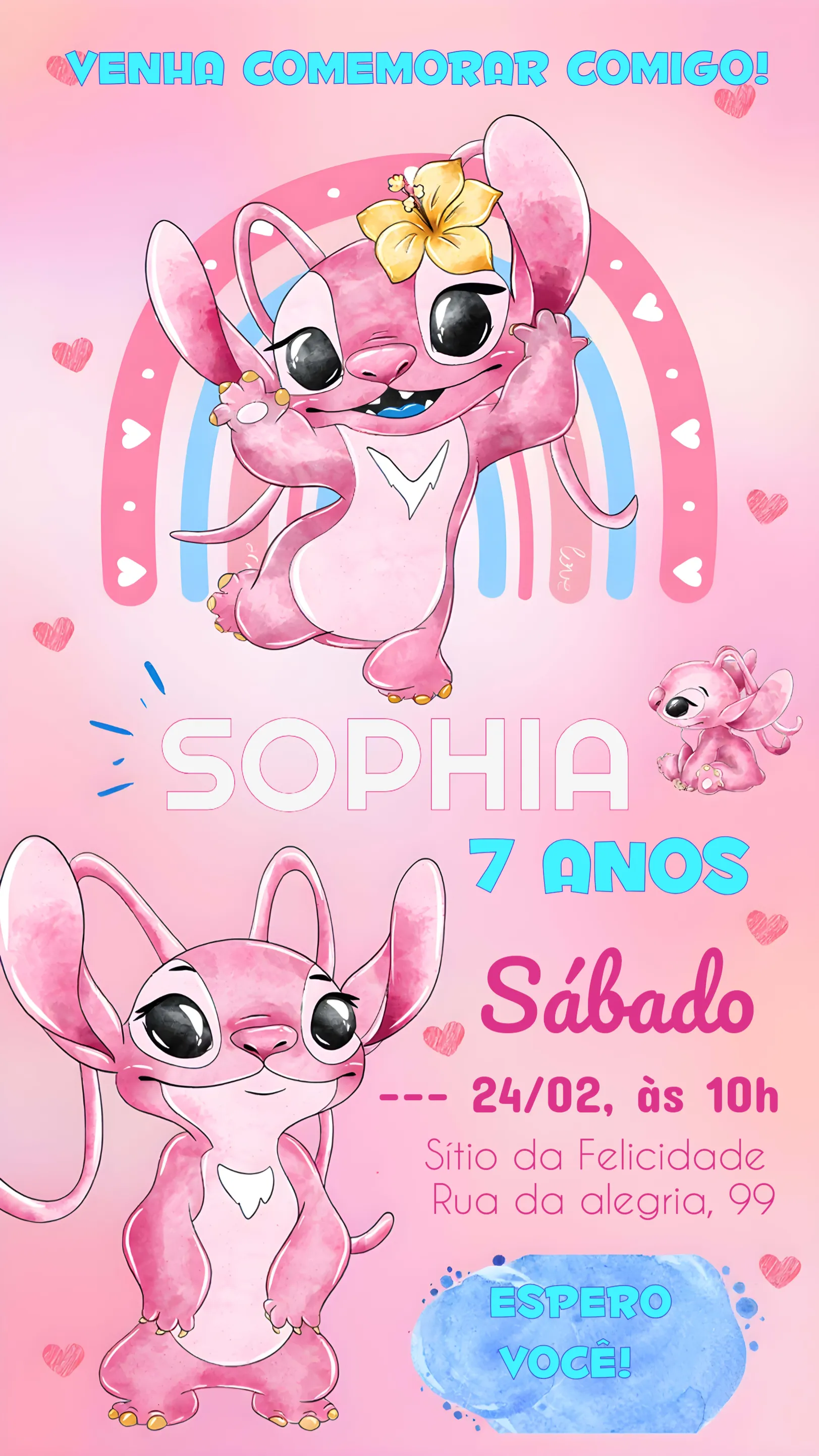 Invitación Angel Stitch Acuarela Infantil - Más Buscados | Convitede