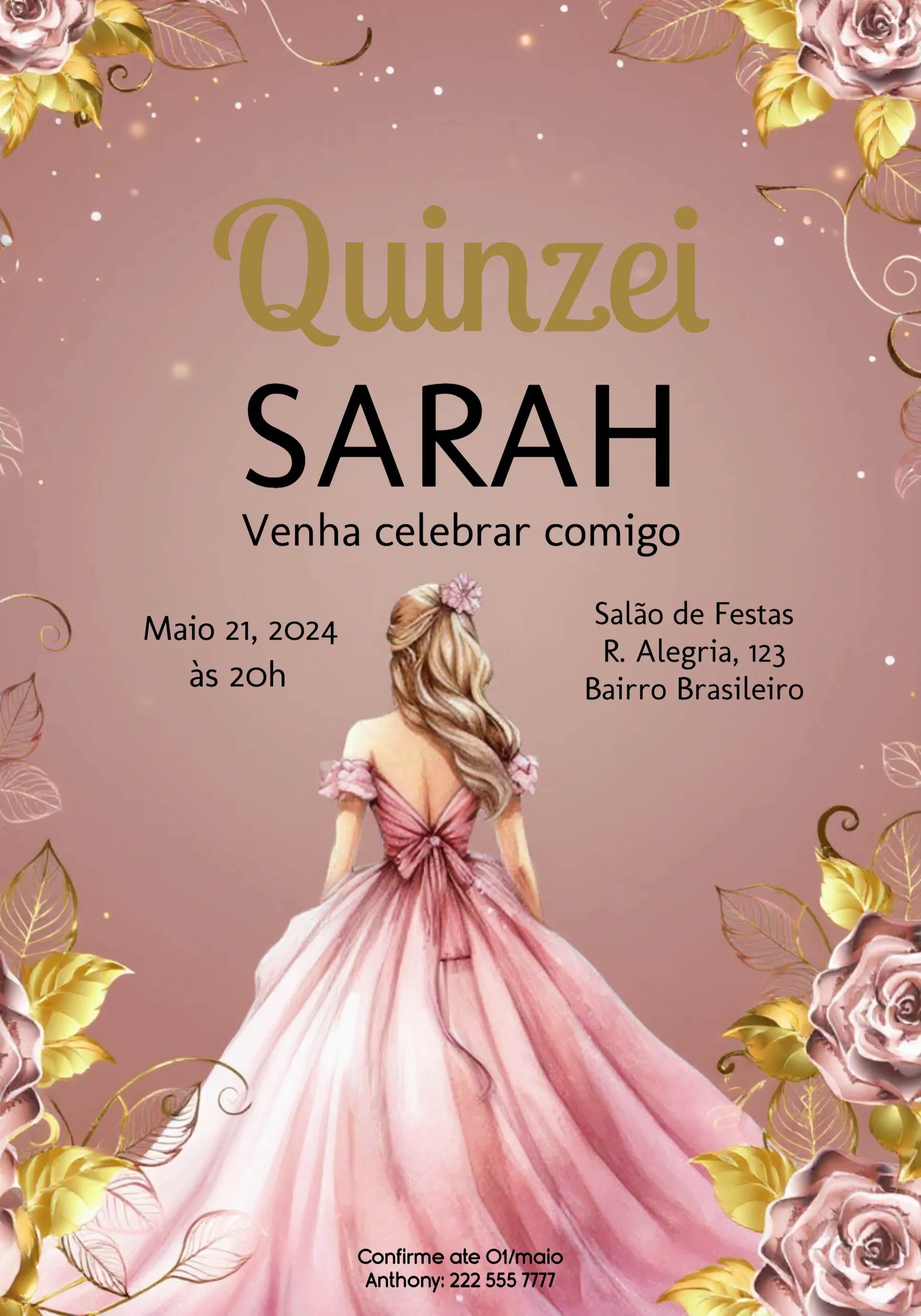 Invitación Digital De 15 Anos Rosas Gold Fifteen - 15 Anos | Convitede