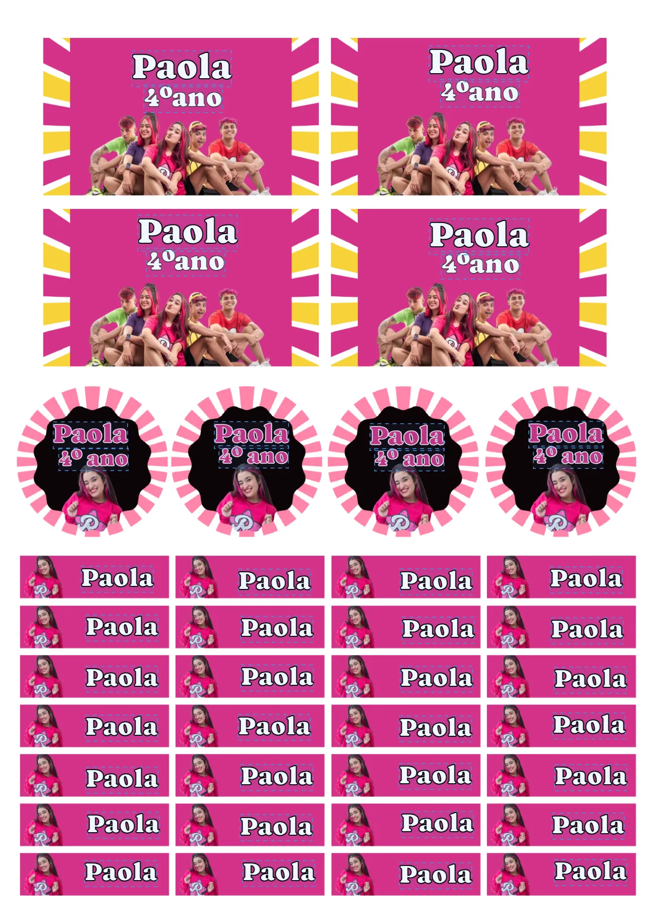 Convite Etiqueta escolar Dos Rosa Emilly Vick – Editar Online | Convitede