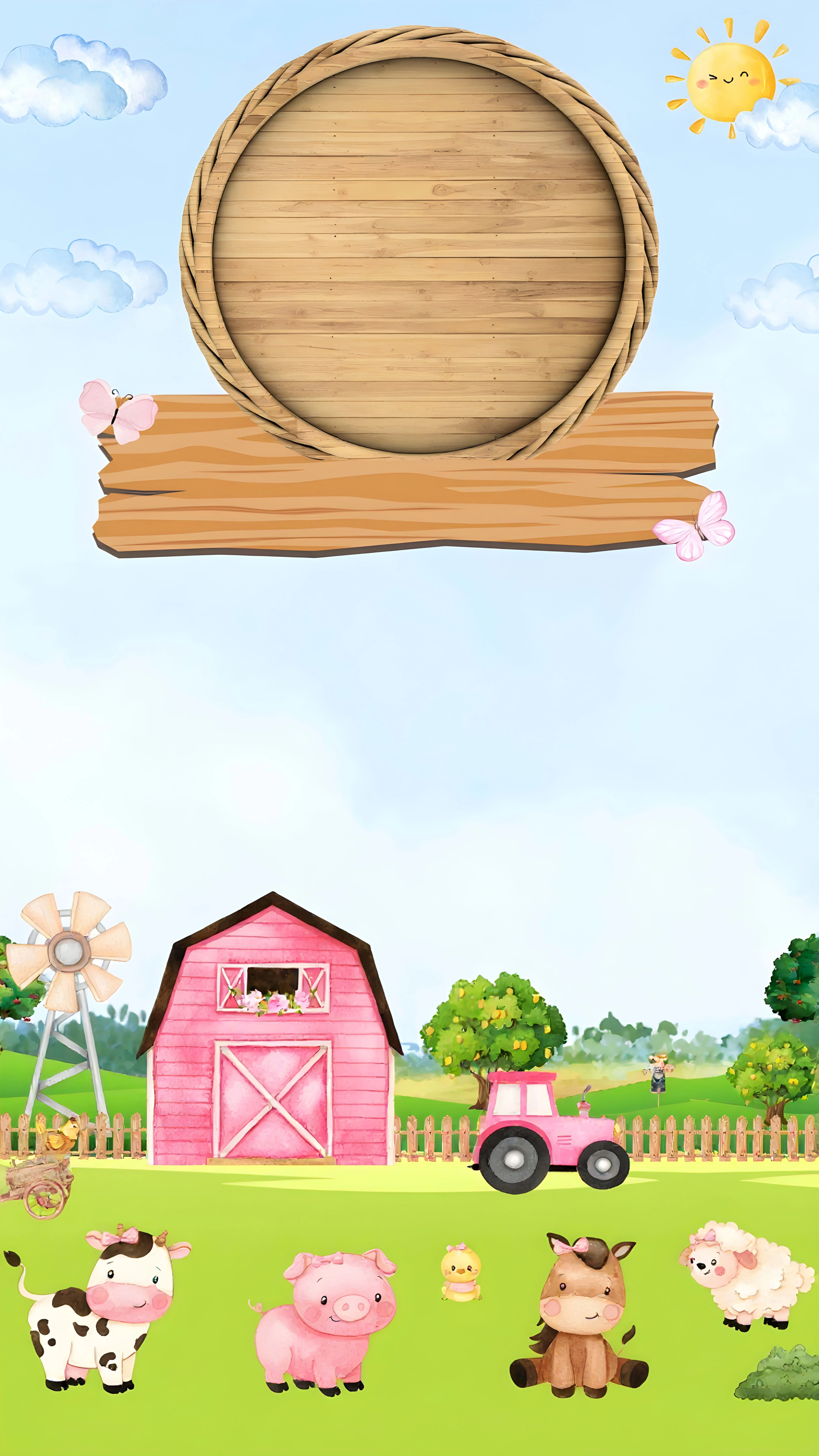 Fazendinha Rosa Com Foto Aquarela - Mais Pesquisados | Convitede