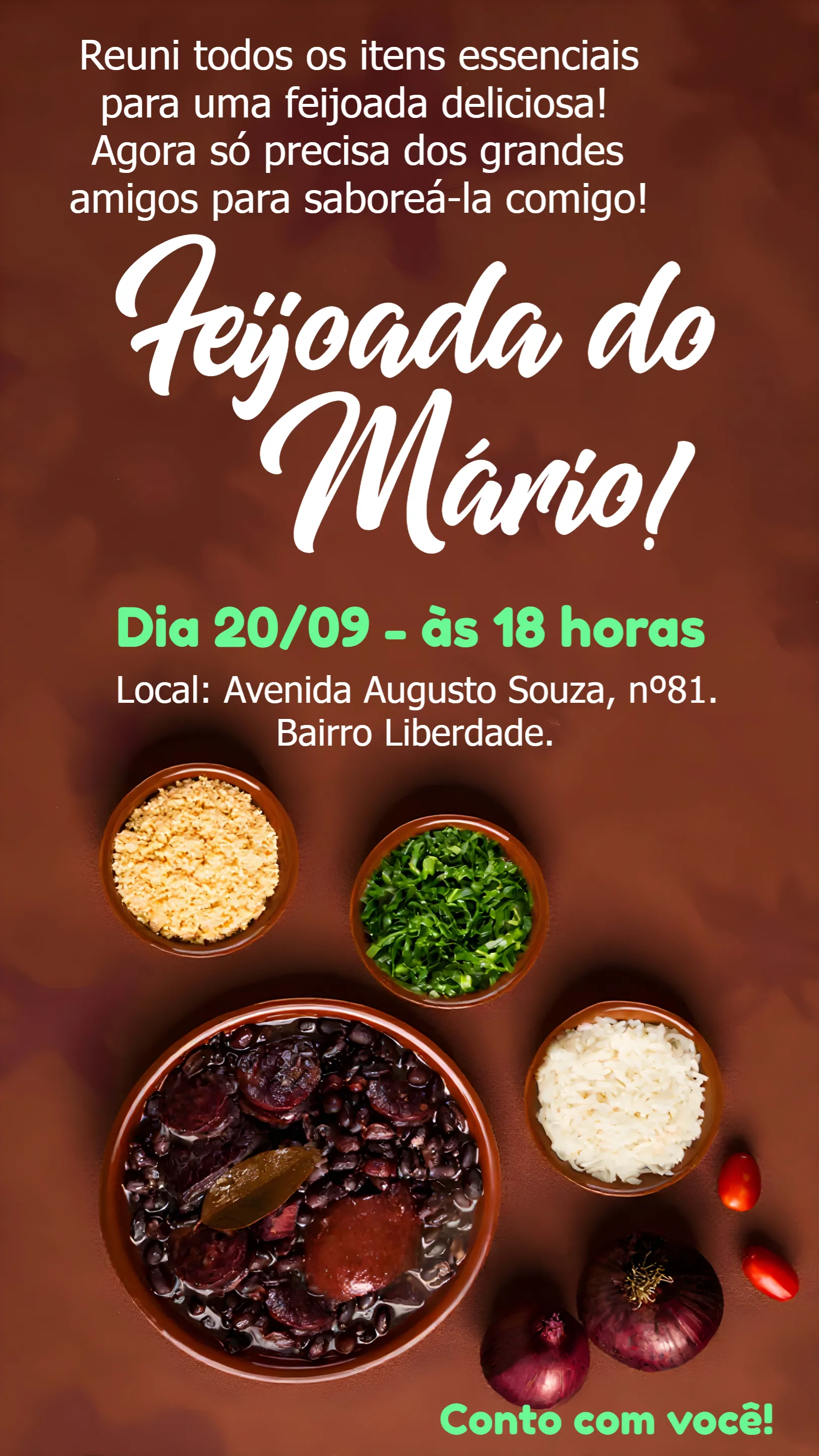 Convite Feijoada Marrom | Editar e Baixar