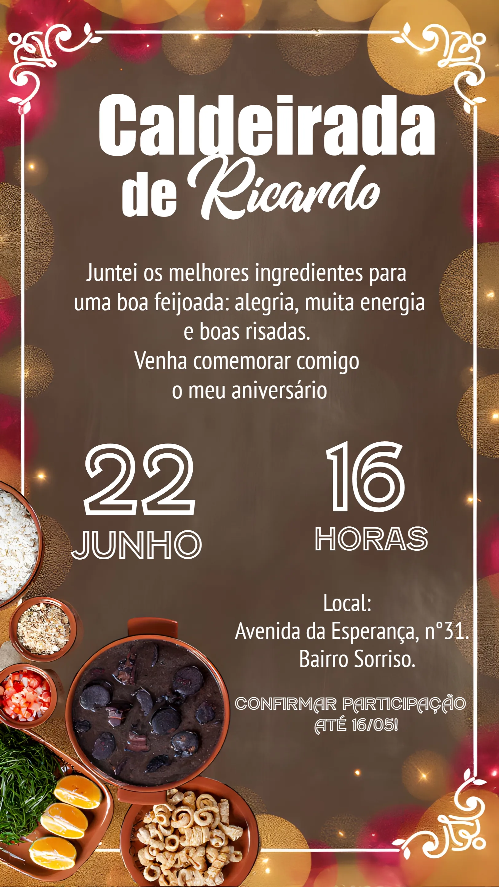 Convite Feijoada Quadro Negro Jantar.almoço | Editar e Personalizar Fácil