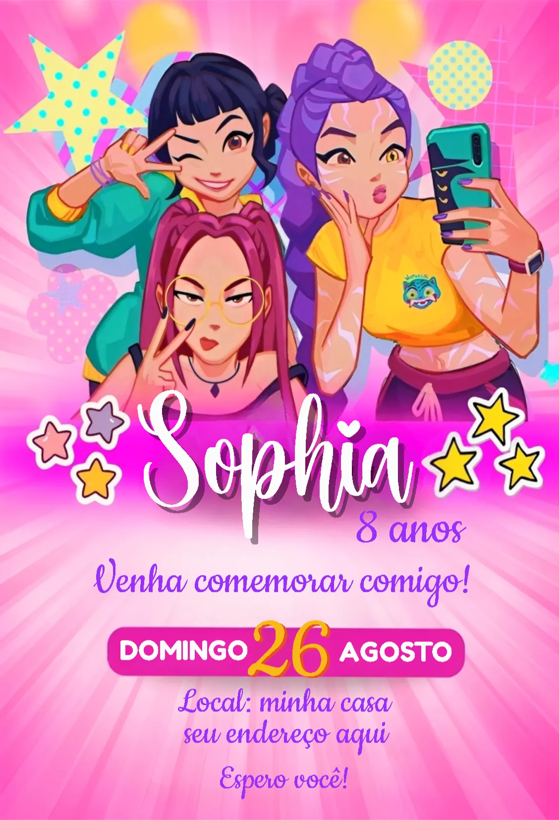 Convite Digital Guerreiras do Kpop - Aniversário Incrível | Convitede