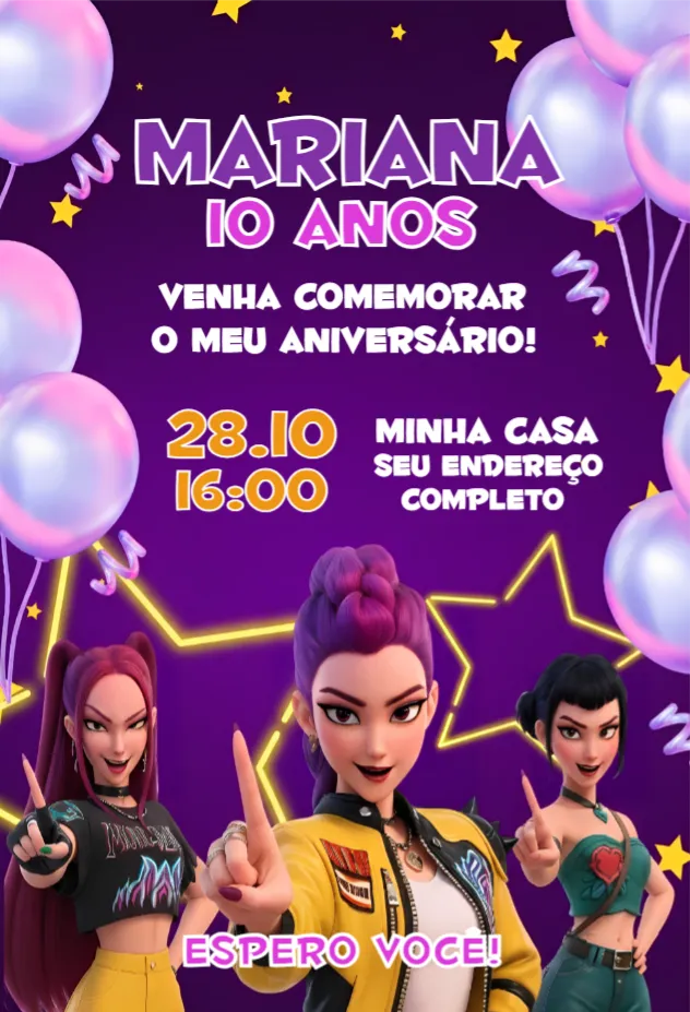 Convite Guerreiras do kpop roxo 2 – Editar Online | Convitede
