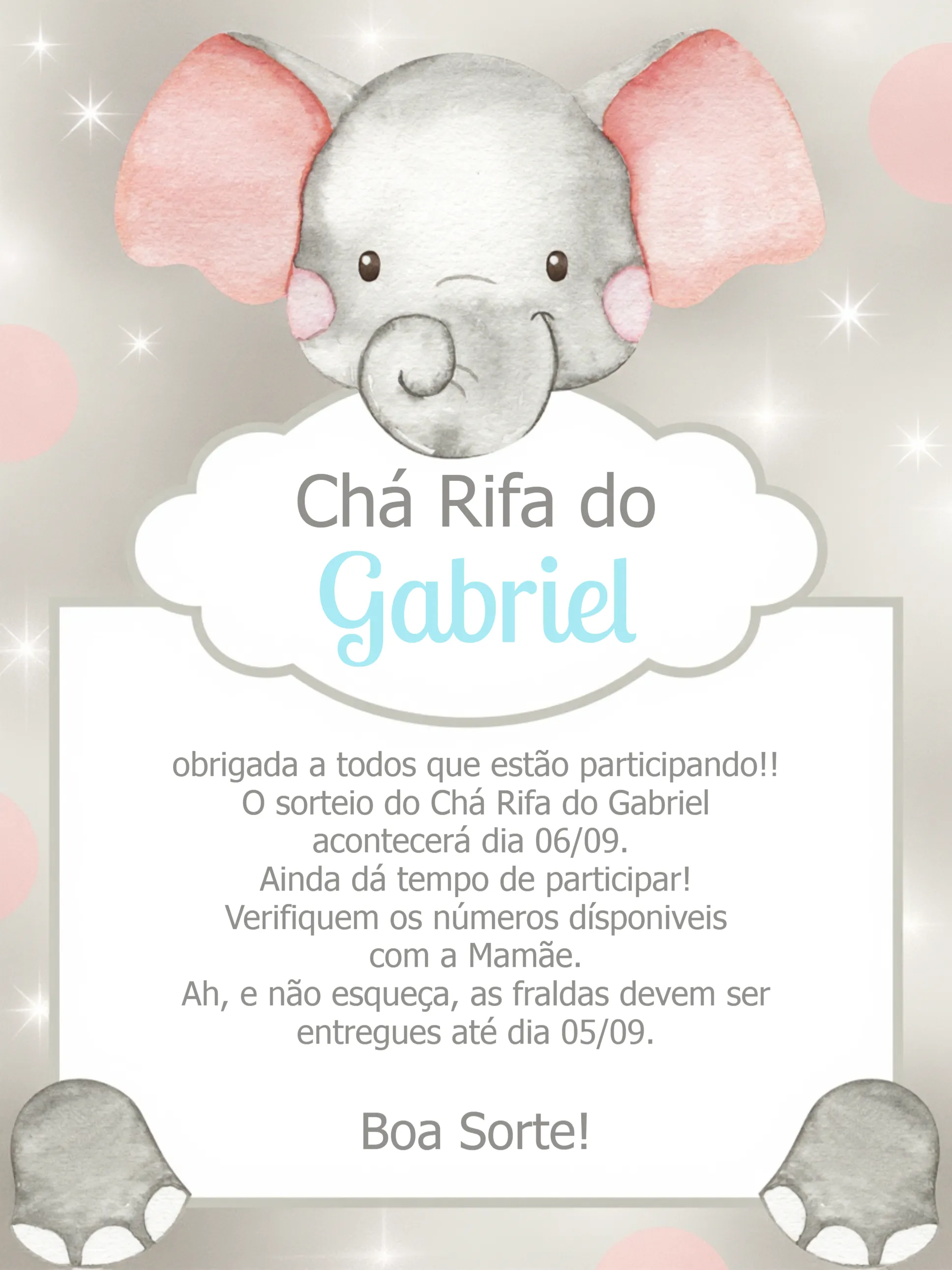 Reminder Elephant Baby Shower Raffle - Digital Invitation | Convitede