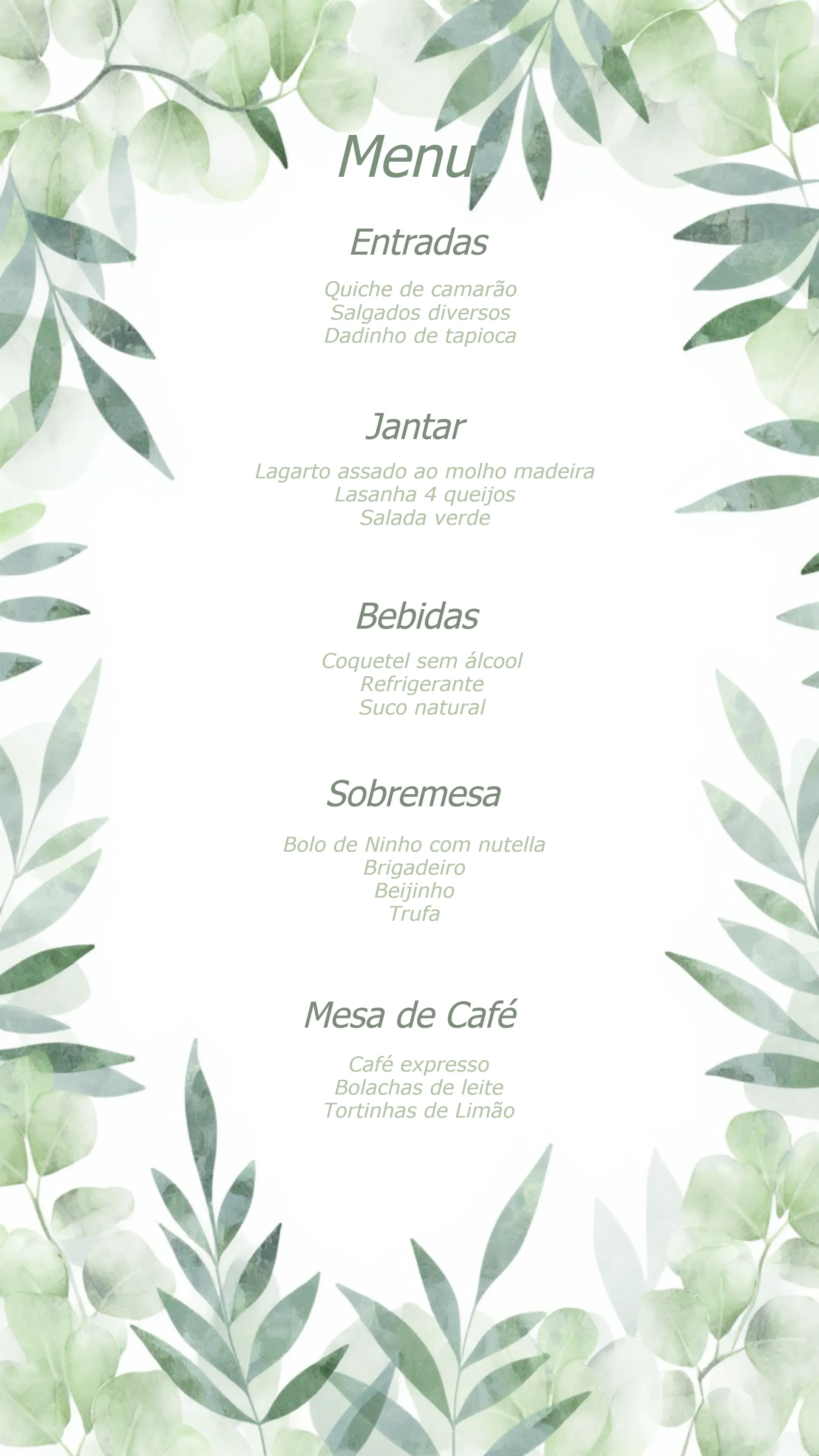 Wedding Menu Leaves Art - Elegant Digital Invitation | Convitede