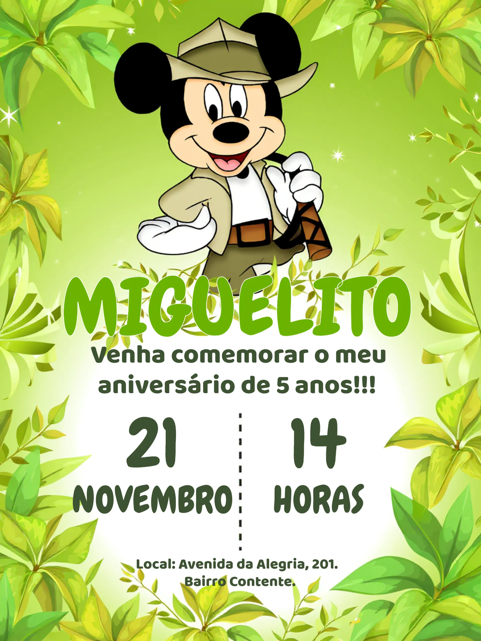 Convite Digital Mickey Mouse Safari Disney - Mais Pesquisados | Convitede