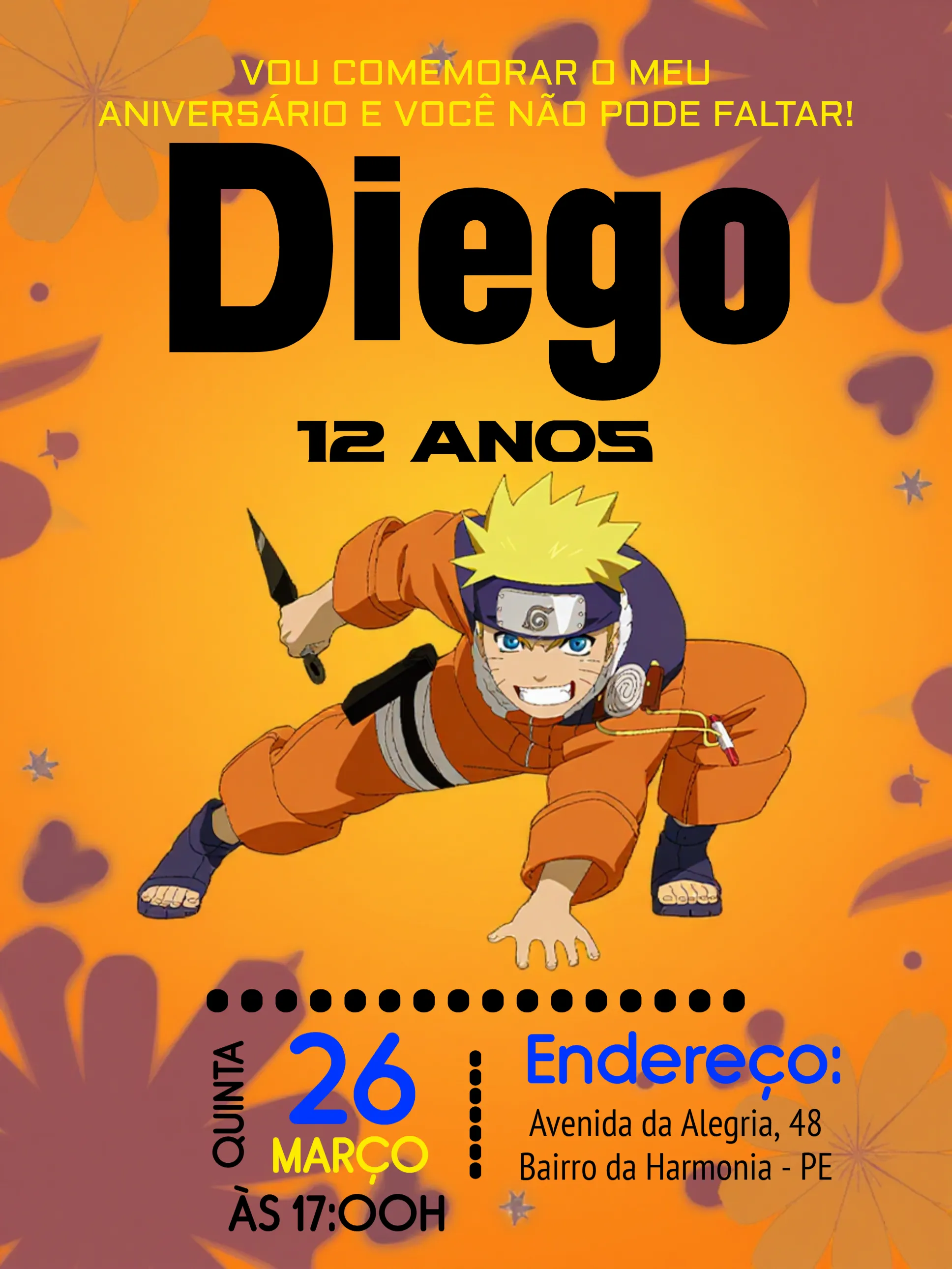 Digital Naruto Background Invitation - Children's Birthday | Convitede