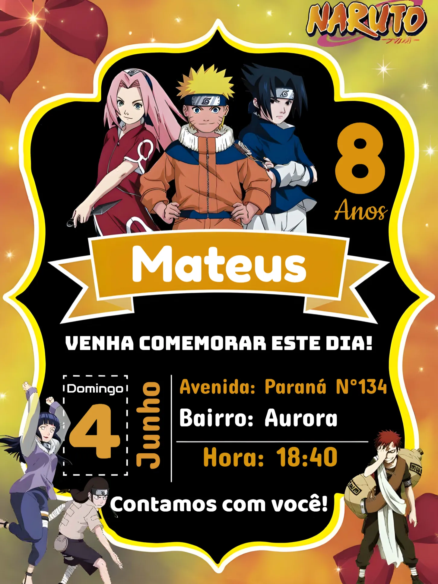 Convite Digital Naruto Laranja - Aniversário Infantil | Convitede