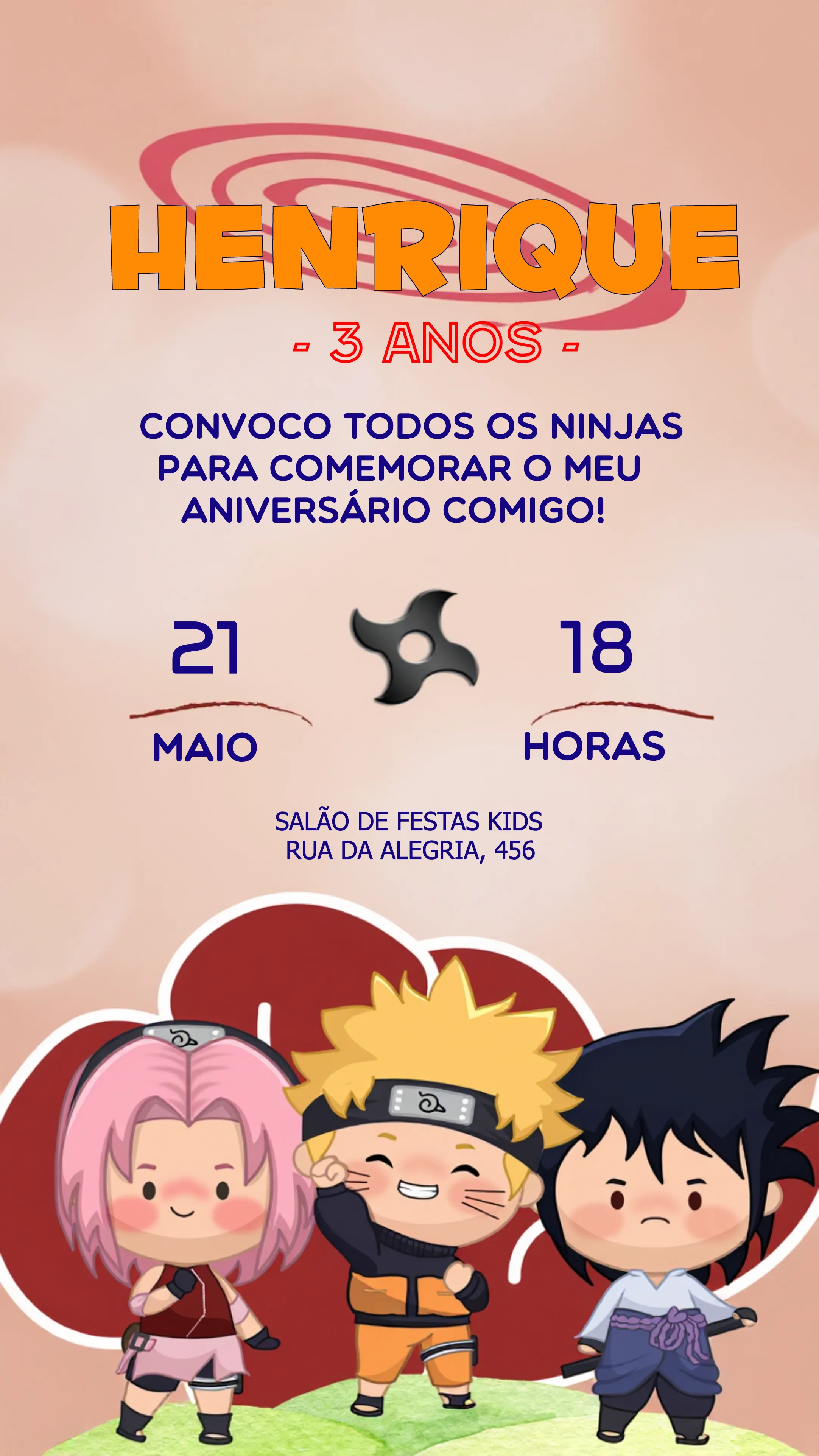 Digital Invitation Naruto Toy Infantil - Themed Birthday | Convitede