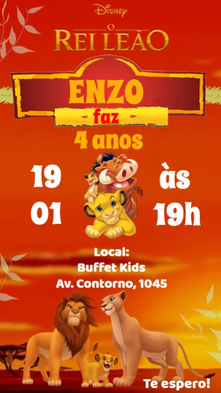 Convite Digital O Rei Leão - Aniversário Infantil | Convitede