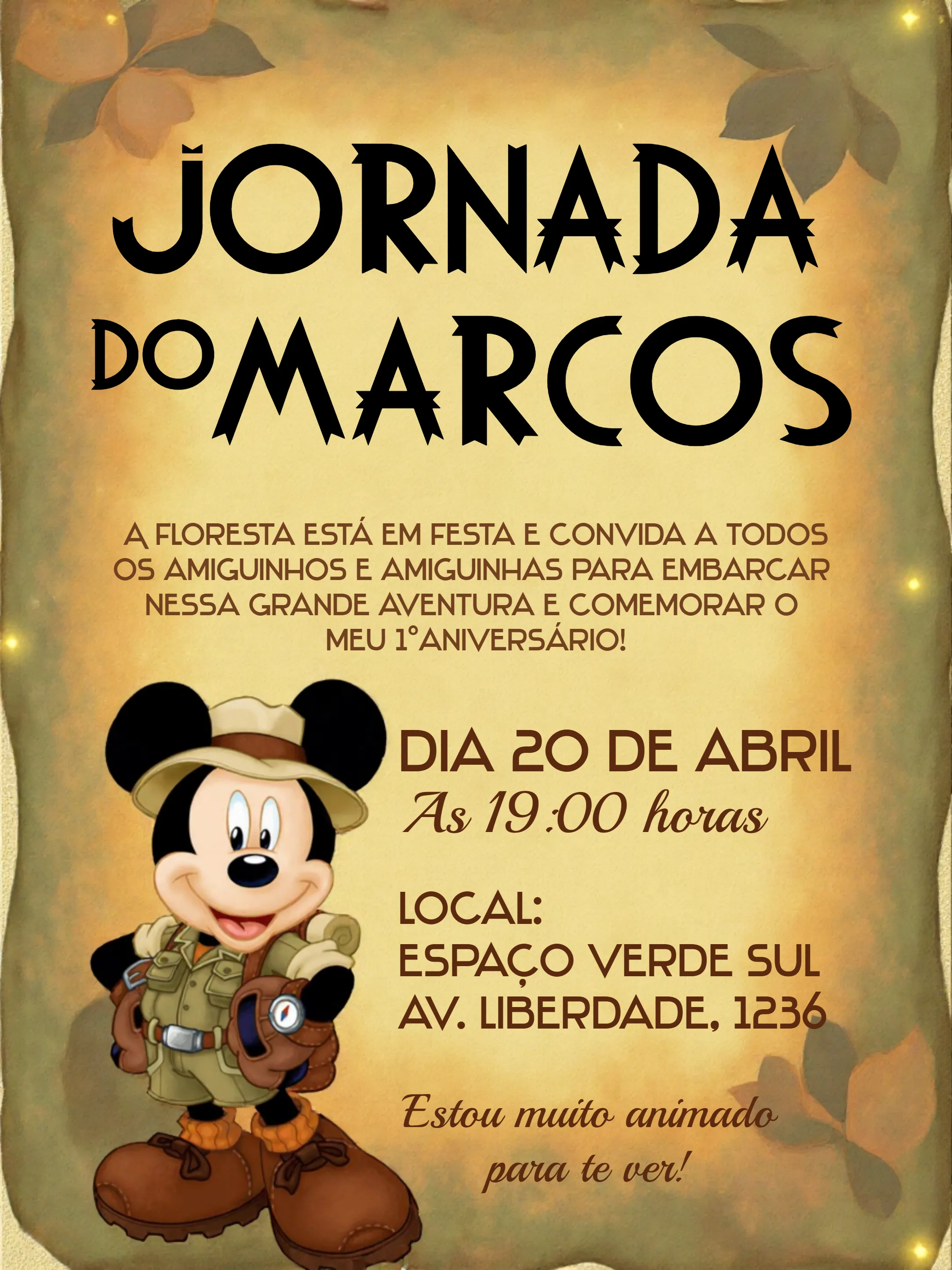 Mickey Mouse Safari Yours - Children's Birthday | Convitede