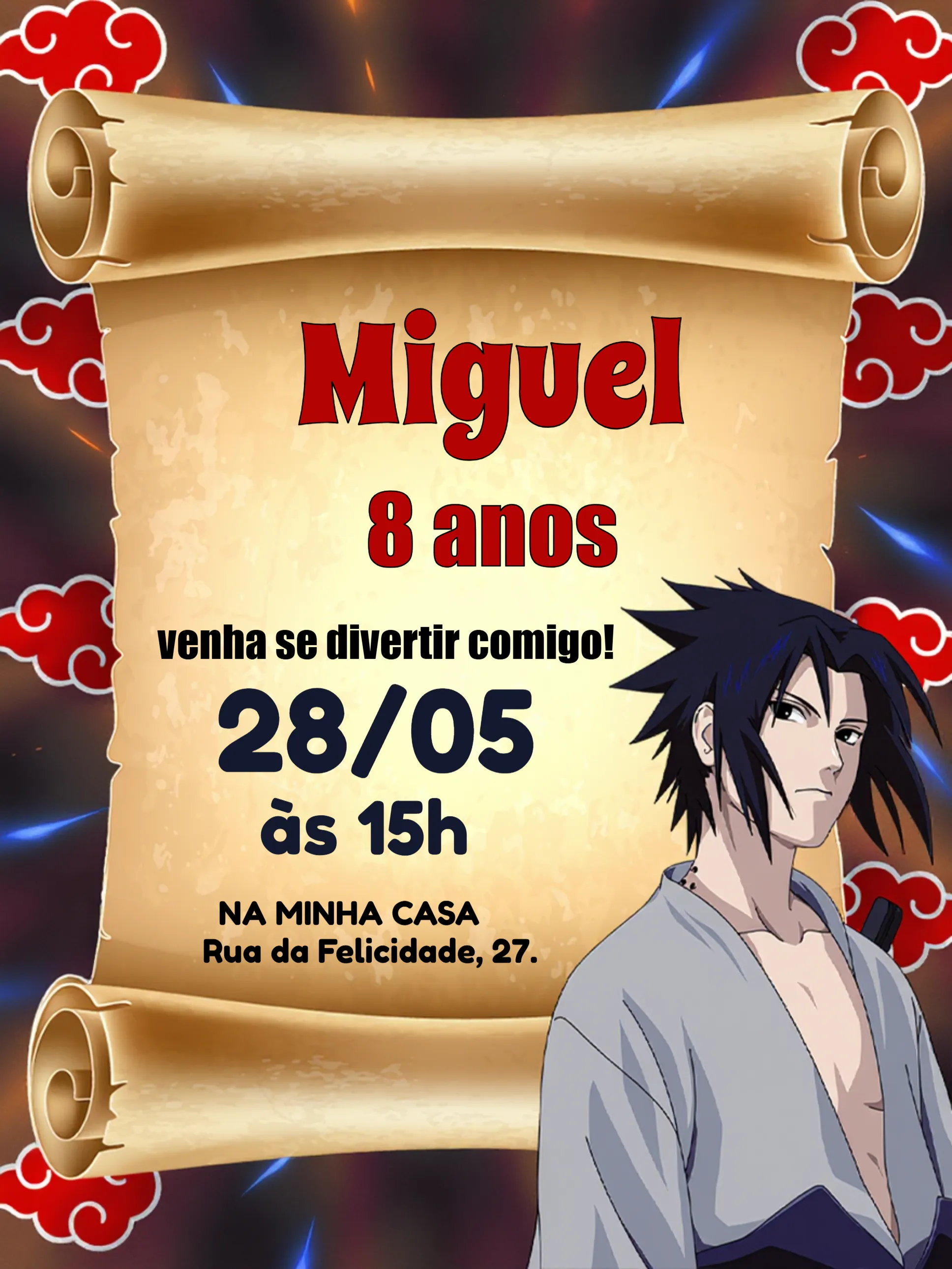 Sasuke Uchiha Yellow Invitation - Children's Birthday | Convitede