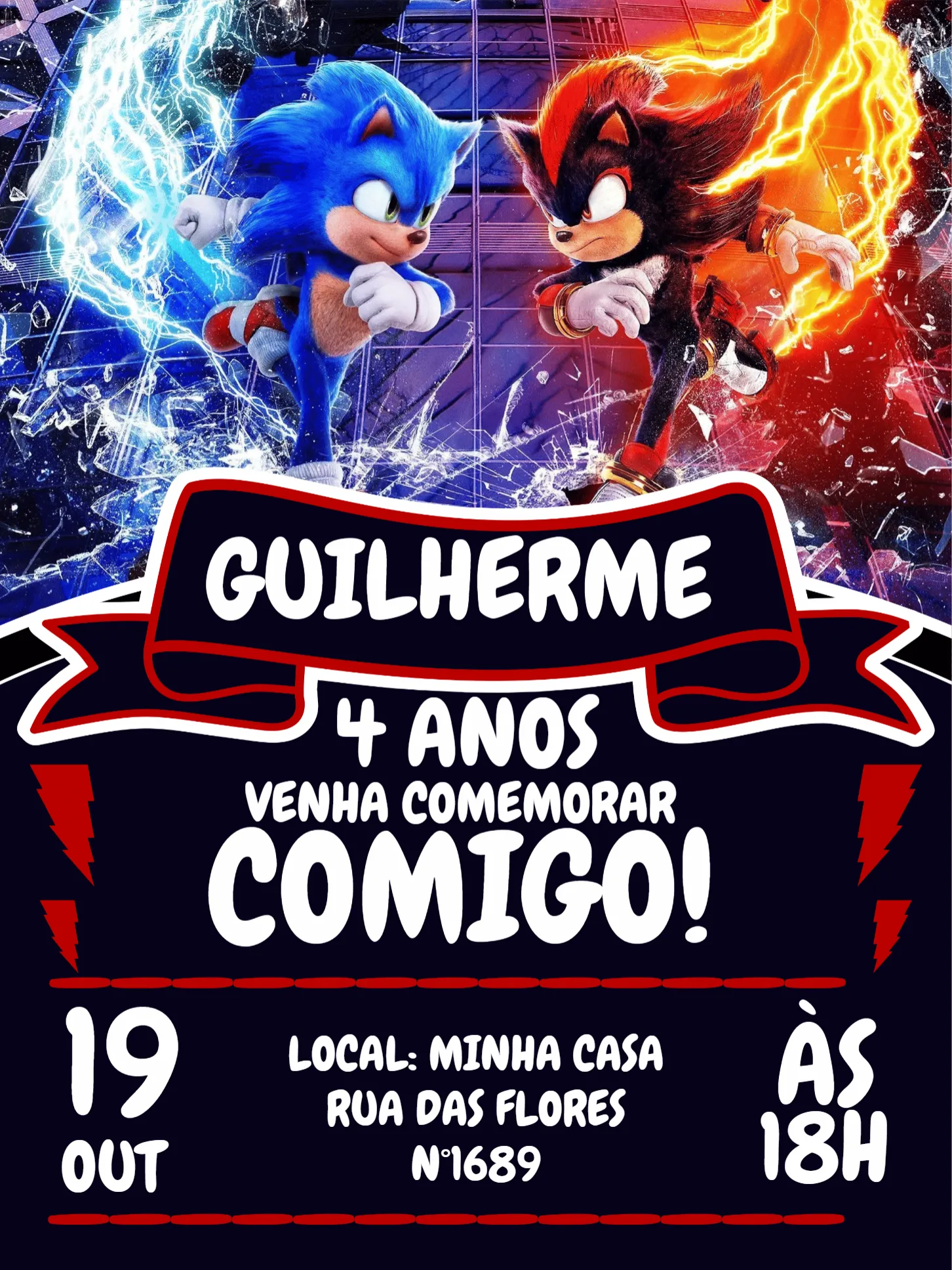 Sonic And Shadow Kids Invitation - Themed Birthday | Convitede