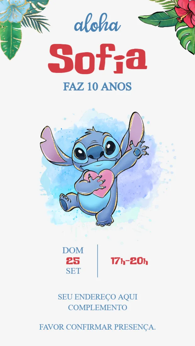 Convite Digital Stitch para Aniversário Infantil | Convitede
