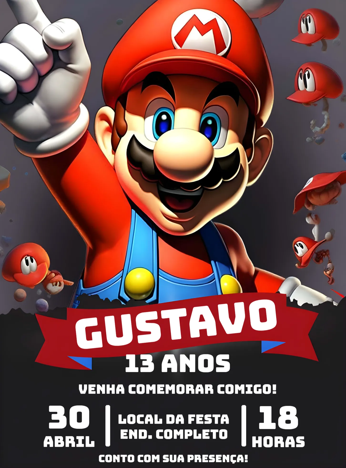 Digital Invitation Super Red Mario | Top Searches | Convitede
