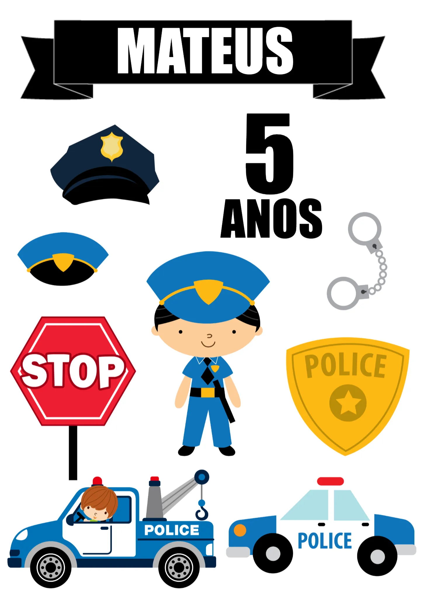 Police Professions Cake Topper - Creative Digital Invitation | Convitede