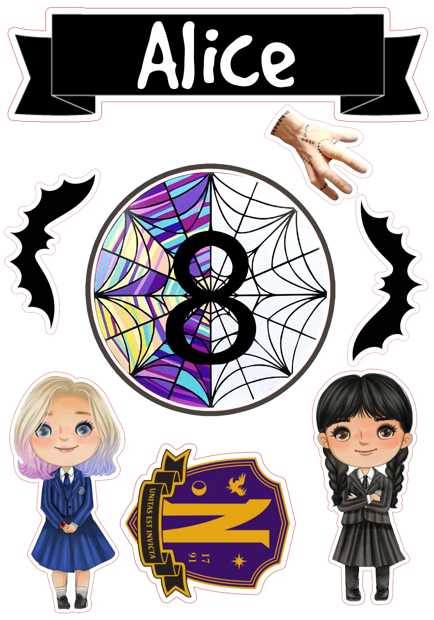 Topo De Bolo Wednesday Wandinha Addams White - Digital Invitation ...