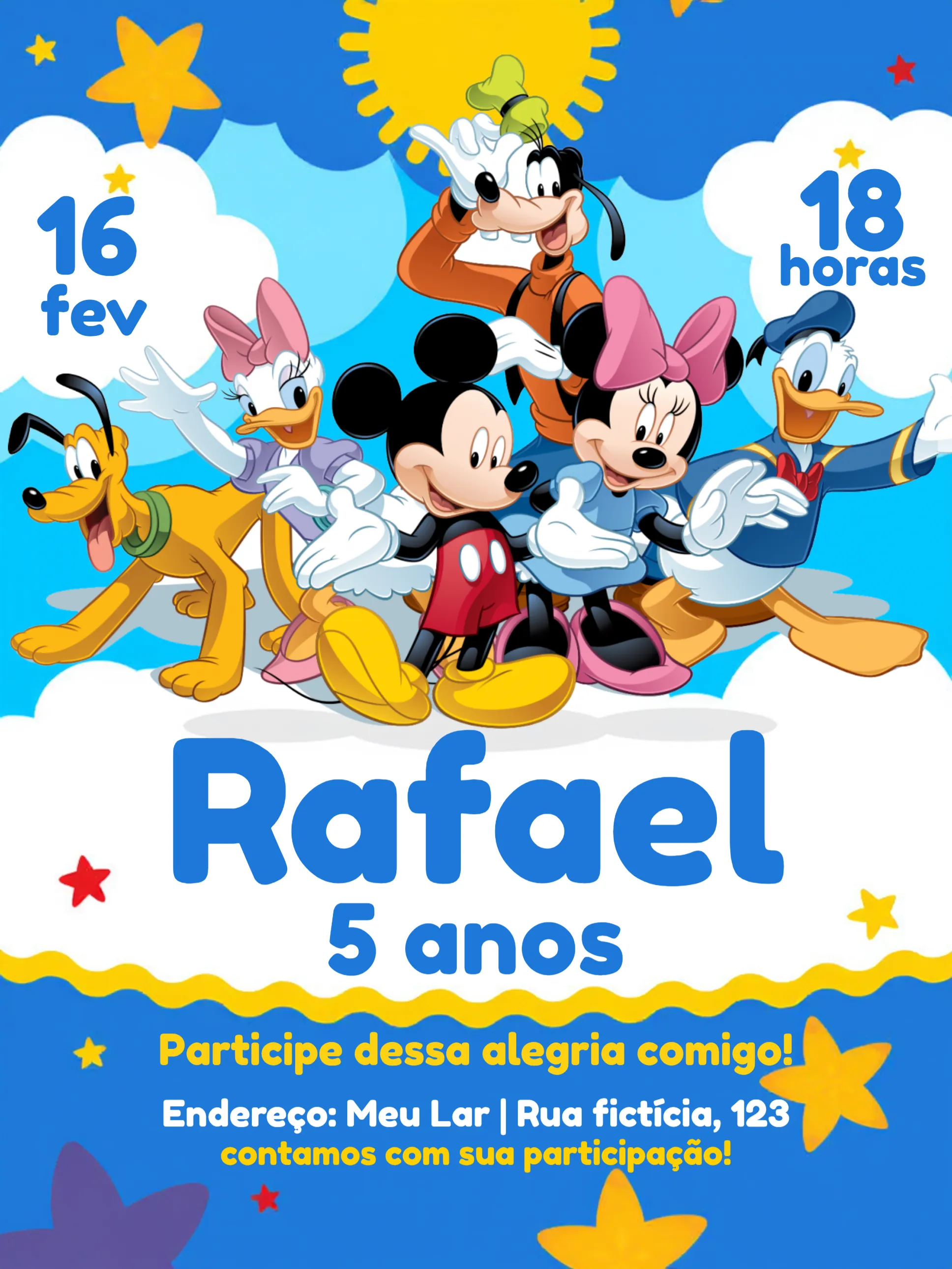 Convite Turma Do Mickey Amarelo | Editar e Personalizar Fácil