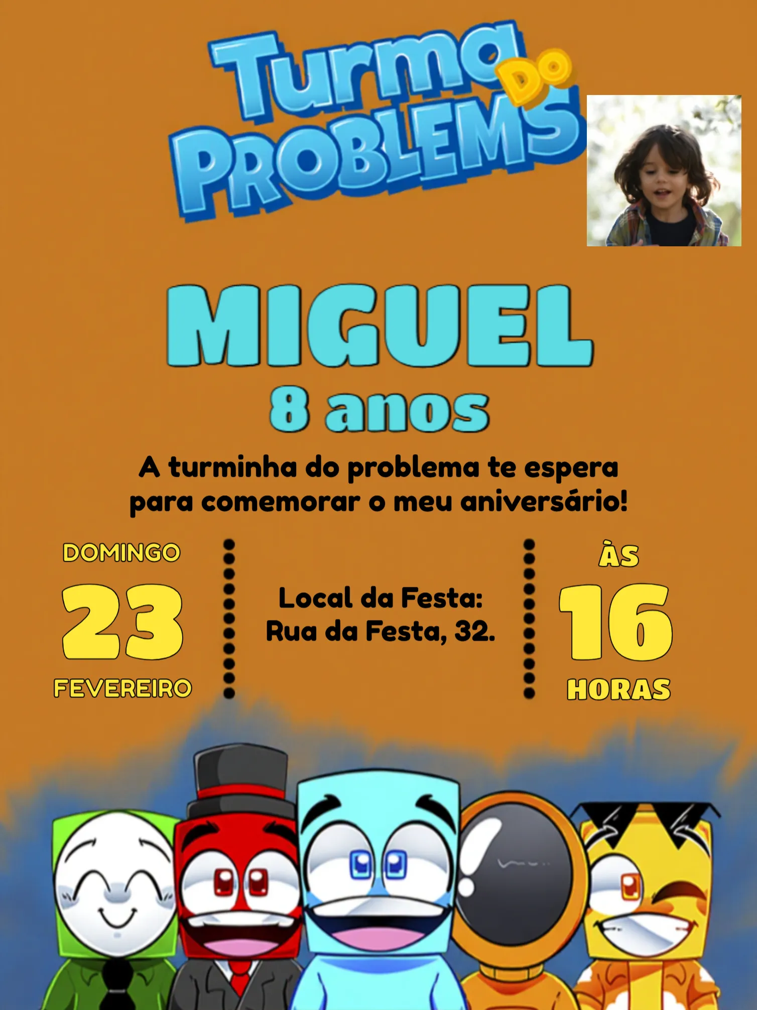 Convite Turma Do Problems Com Foto Youtube | Editar e Personalizar Fácil
