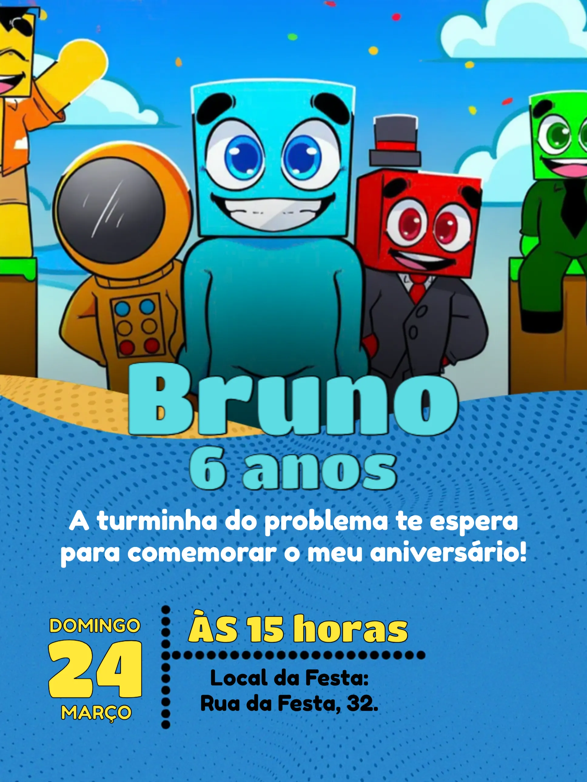 Convite Turma Do Problems Problema | Editar e Personalizar Fácil